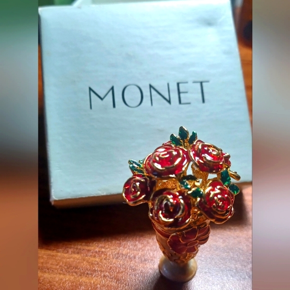 Monet | Jewelry | Monet Rose In Vase Collectible Enamel Keepsake ...
